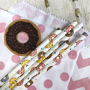 Doughnut Themed Paper Straws - Donut Colors Pink Blue Yellow - 50 Pack