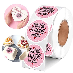 Pretty Things Inside Stickers-Round Pink Small Business Thank You for Shopping Stickers with Hearts-2 Inch Holiday Thank You Package Stickers 500 Adhesive Something Sweet Sticker for Envelop Seals