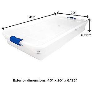 Homz Multipurpose 60 Qt Underbed Secure Latching Clear Plastic Storage Container with Snap-On Lid and Wheels for Home & Office Organization, (2 Pack)