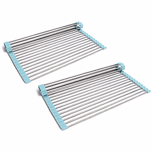COOK WITH COLOR Roll Up Dish Rack- Over The Sink Mat for Drying Dishes - Silicone Wrapped Stainless Steel Rods (15" x 17.5") - Versatile Roll Up Trivet & Dish Drying Rack for Kitchen