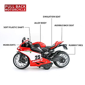 MING YING 66 Pull Back Motorcycle Model - 1:12 Scale Toy Motorcycle,Motorcycle Toy with Light and Music Gift for Children Boys and Girls (Red)