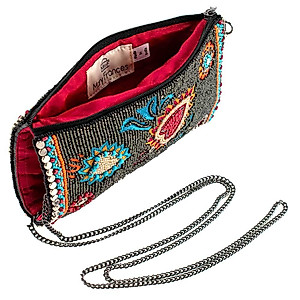 Mary Frances Flaming Hearts Beaded Crossbody Phone Bag, Pewter