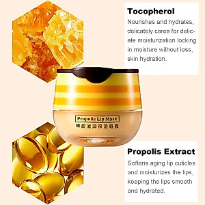 4PCS Honey Lip Balm, Vitamin E Moisturizing Propolis Sleeping Lip Mask, Effective Reduces Lip Lines Prevention Dry and Cracked Lip Scrubs Exfoliator Smoothing Dry Lip Care