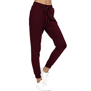 HAOMEILI Women's Active Cotton Tapered Workout Yoga Lounge Track Pockets Pants, Wine Red, X-Large