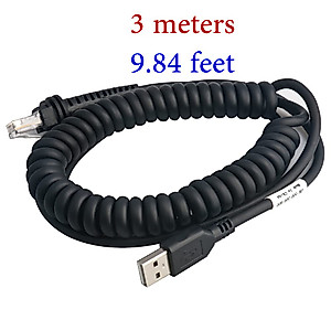 VOTTAN USB Cable Coiled 3 Meter, Type A USB to RJ45 Barcode Scanner Cable for Datalogic GD/GM/QD/QM Series GD4330 GD4430 (3M / 9FT Coiled USB Port)