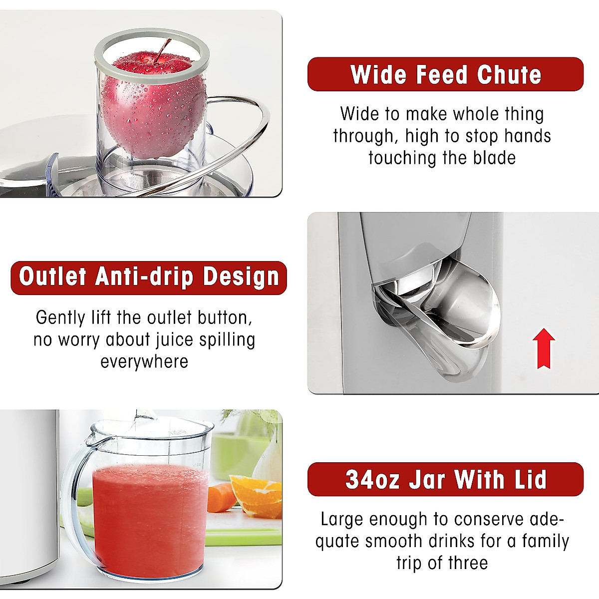 1200W 3 Speeds Centrifugal Juicer Machines Vegetable and Fruit, Regenerate Juice Extractor with Big 3" Wide Mouth, Compact Juice Maker, Easy to Clean, High Juice Yield, BPA Free, Silver