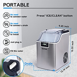 ICEPURE Nugget Ice Maker Countertop, Compact Ice Machine Portable, Make 44Lbs/24H, Self-Cleaning, Small Tabletop Icemakers, Crushed Soft&Chewable/Chewy Ice for Home/Kitchen/Office (Stainless Steel)