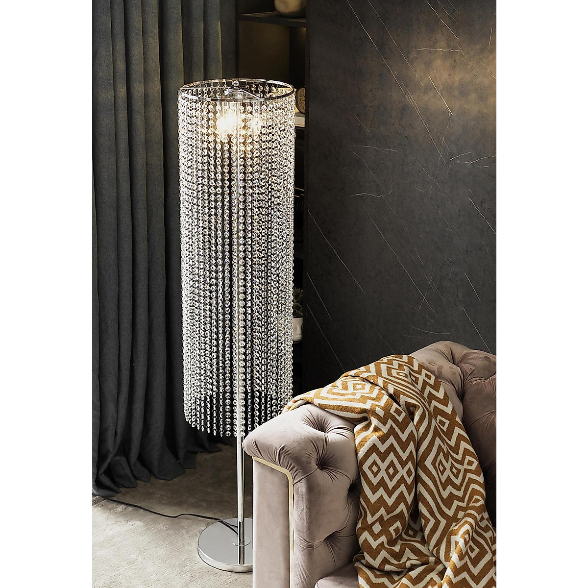 Surpars House Raindrop Crystal Floor Lamp On/Off Switch in Line,Silver