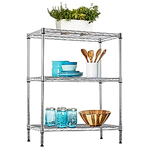 Yewuli 3 Tier Shelf Storage Rack Metal Wire Shelving Unit Steel Short Shelves for Storage, Adjustable Shelf Metro Shelving 450lbs Capacity for Kitchen Garage, 23Lx13.2Wx30.2H Chrome