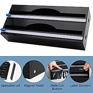 2 in 1 Wrap Dispenser with Cutter, Aluminum Foil Dispenser with 8 Lables, Plastic Wrap Dispenser with Cutter, Foil and Plastic Wrap Organizer for Kitchen Drawer, Fits 12" Roll