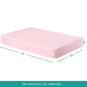 Biloban Crib Sheets Girl Fitted, 2 Pack Crib Sheet Fits for Standard Crib Mattress, Neutral Toddler Bed Sheets for Baby Boys, Grey & Pink, 52”X 28”