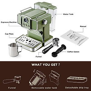 InfiniPower 15 Bar Espresso Coffee Machine with Milk Frother Steam Wand, 1350W Professional Coffee Maker, 54 Oz Removable Water Tank Espresso Maker Cappuccino, Latte, Machiato, Green, For Home Barista