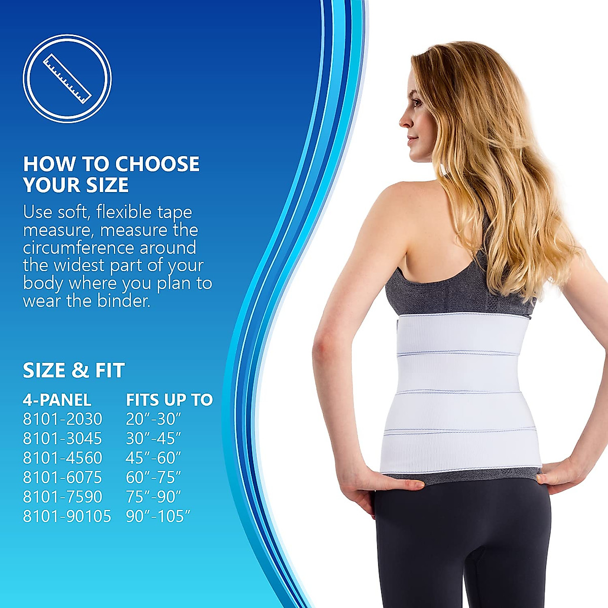 NYOrtho Abdominal Binder Lower Waist Support Belt - Compression Wrap for Men and Women MADE IN USA (45" - 60") 4 Panel - 12"