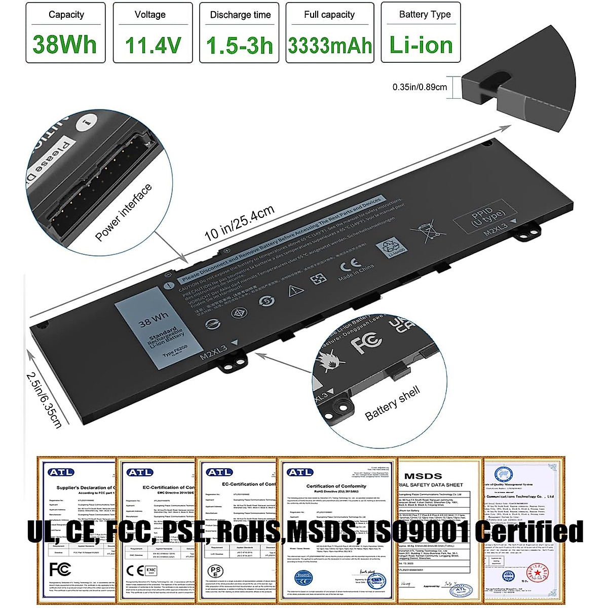 38WH Type F62G0 Laptop Battery Replacement for Dell Inspiron 7373 7370 5370 7380 7386 Vostro 5370 Series Notebook F62GO 039DY5 0YMYF6 0DHM0J 0YM5H6 0RPJC3 0TXWRR