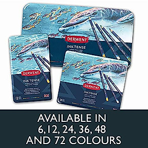 Derwent Inktense Pencils Tin, Set of 24, Great for Holiday Gifts, 4mm Round Core, Firm Texture, Watersoluble, Ideal for Watercolor, Drawing, Coloring and Painting on Paper and Fabric (0700929)