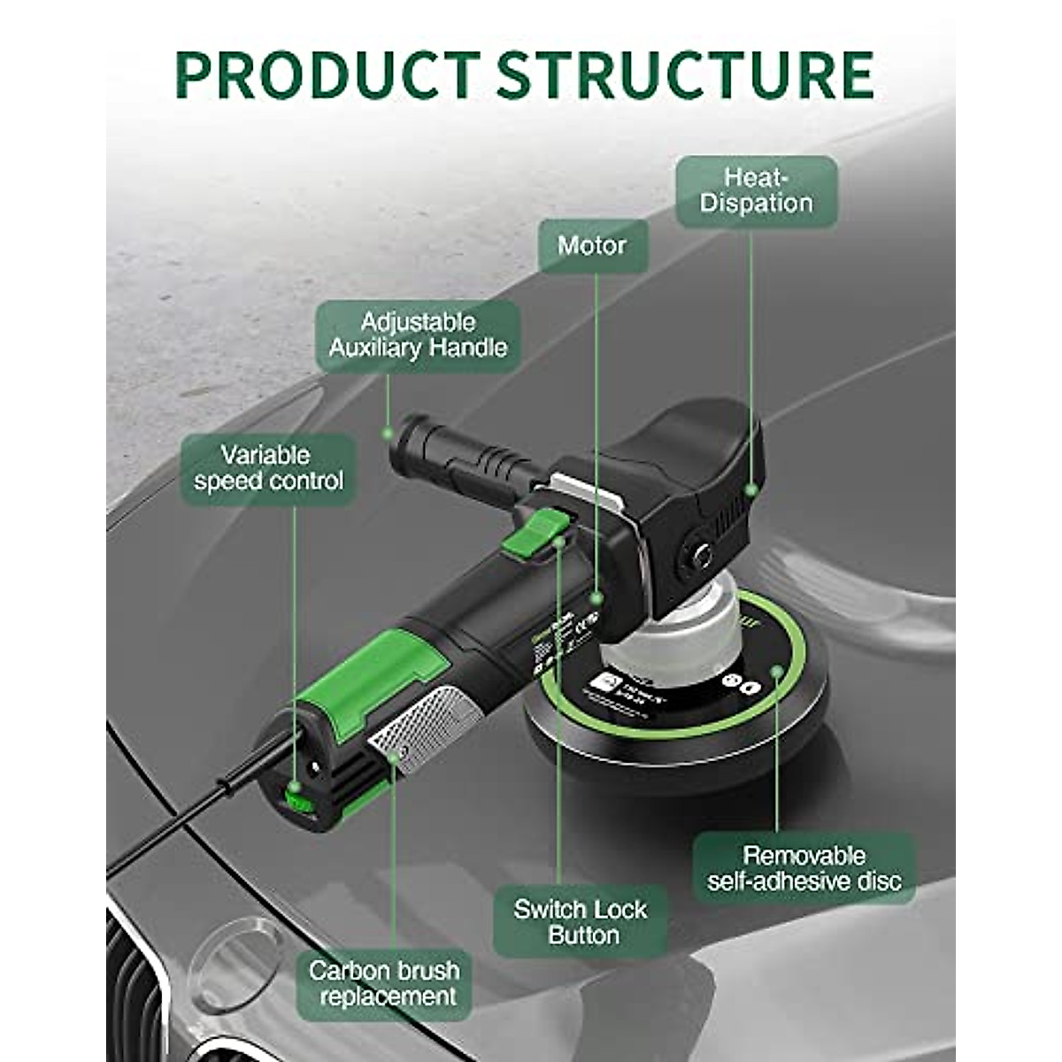 Ginour Buffer Polisher, 6 inch Dual Action Buffer for Car Detailing, Variable Speed Random Orbital Car Buffer with 2 Handles, 5 Buffing Pads & Packing Bag