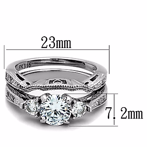 Marimor Jewelry Women's Stainless Steel 316 Round 2.5 Carat Zirconia Engagement Wedding Ring Set Size 9