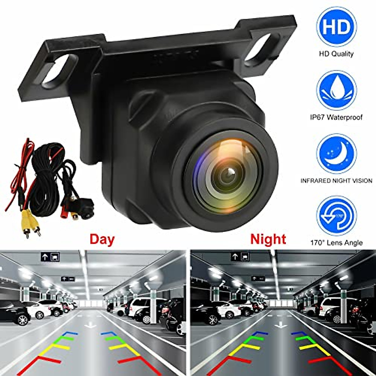 Backup View Camera IP67 Fully Sealed Glue Filling Waterproof, Night Vision Camera for Car, 130° Wide Angle Car Dash Cam, AHD Reverse Rear View Backup Camera for Cars Pickup Trucks SUVs RVs