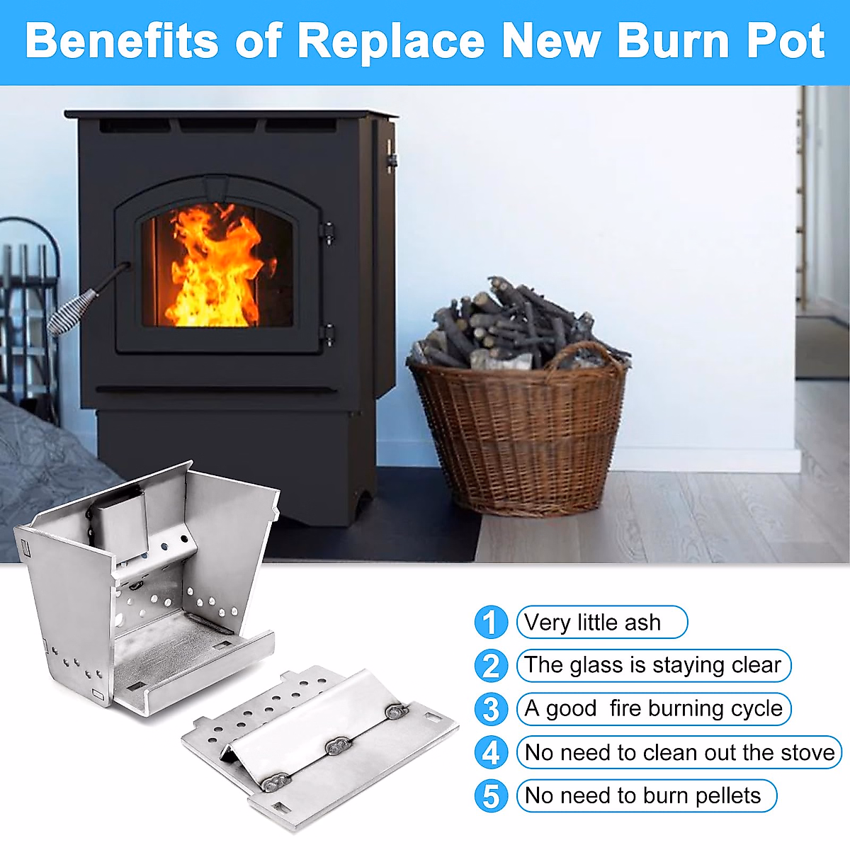 Burn Pot for PelPro PP130 PP60 PP70 PP130-B PP130B PPC90 TSC90 PP150 Pellet Stoves, Stainless Steel Upgraded Burn Pot for Pleasant Hearth PH35PS PH50CABPS PH50PS, SRV7077-003 Firepot for PelPro