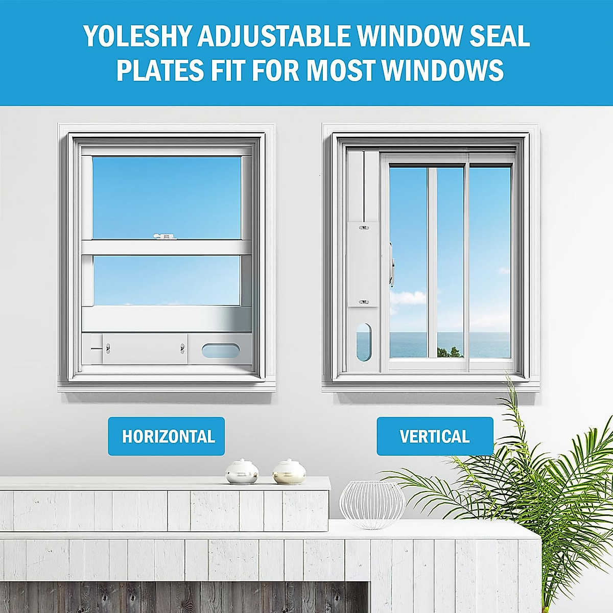 YoleShy Portable Air Conditioner Window Kit with Coupler Adjustable Window Seal for AC Unit, Sliding AC Vent Kit for Exhaust Hose, Universal for Ducting with 5.9 Inches Diameter
