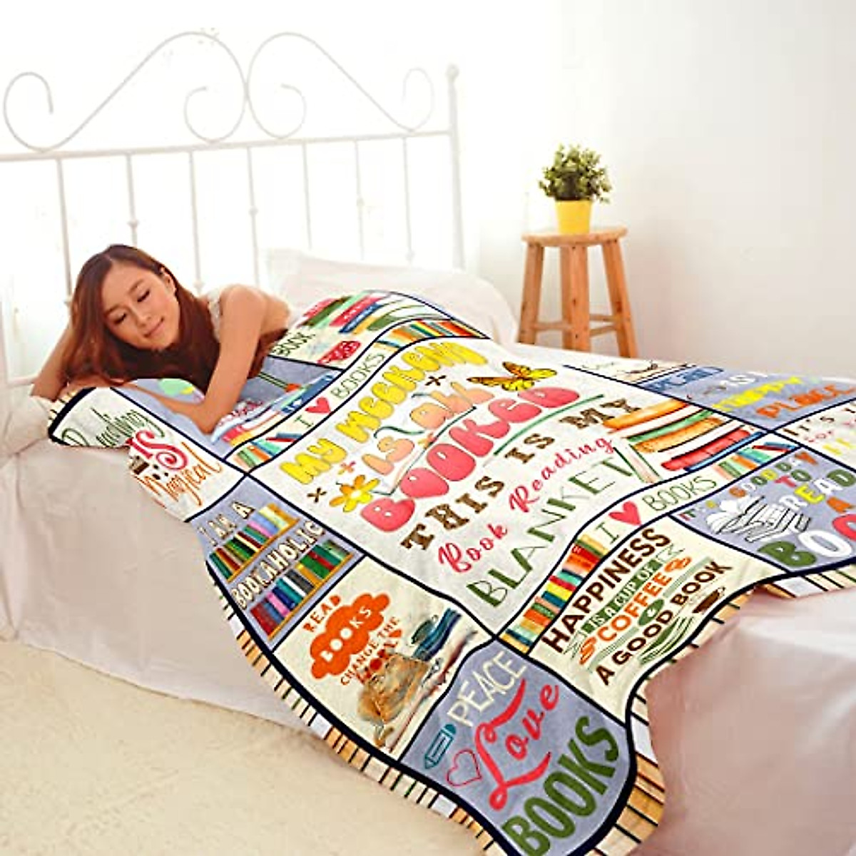 MULY Book Lover Gift Blanket, Book Club Bookworm Gift, Literary Gift Ideas Throw Blanket, Librarian Gift Throw Blanket for Book Lovers, Warm and Cozy Flannel Blanket 50x60 Inch