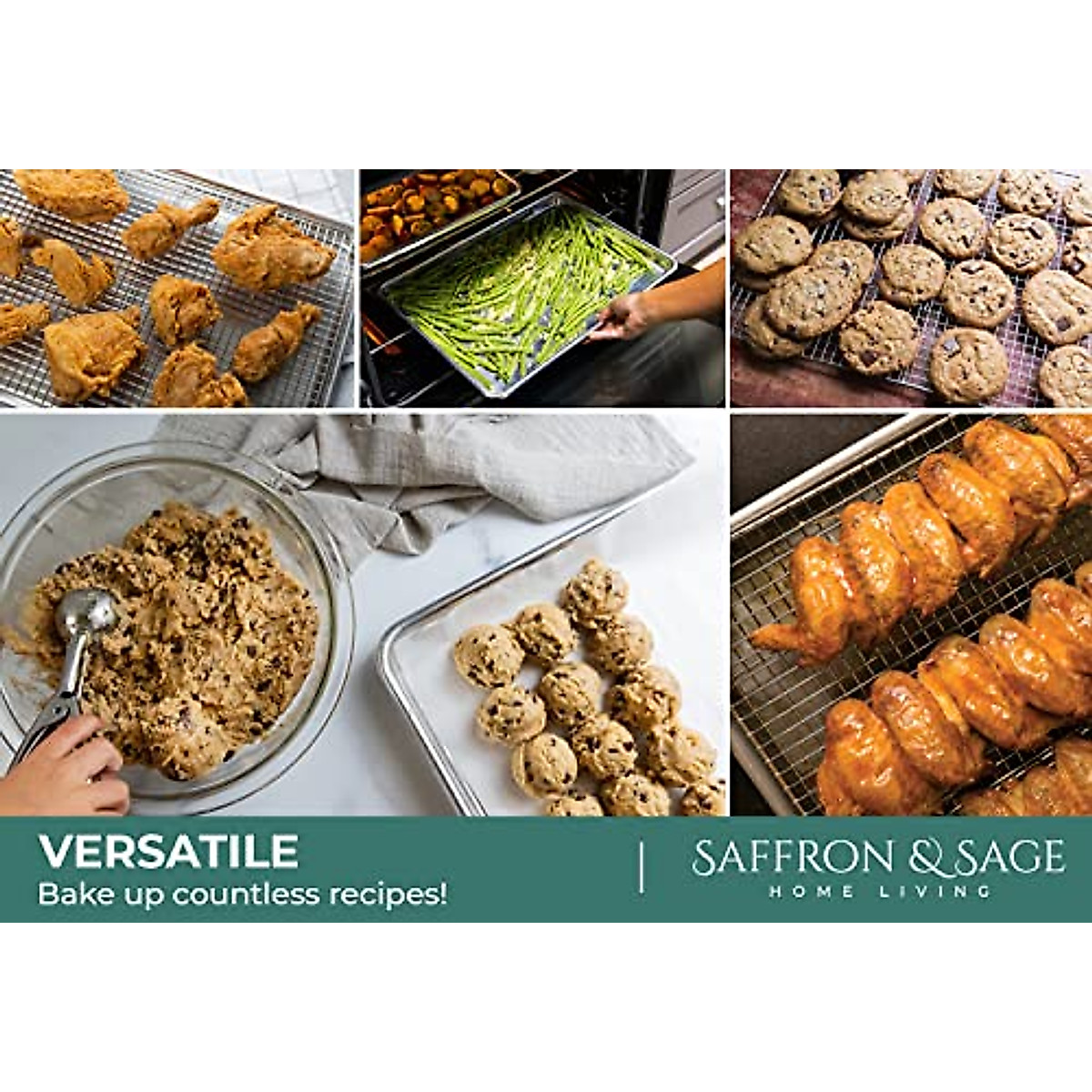 Commercial Quality Cookie Sheet and Rack - Aluminum Half Sheet Baking Pan and Stainless Steel Cooling Rack Set - This 13x18 Baking & Roasting Tray is Rust & Warp Resistant, Heavy Duty, of Thick Gauge