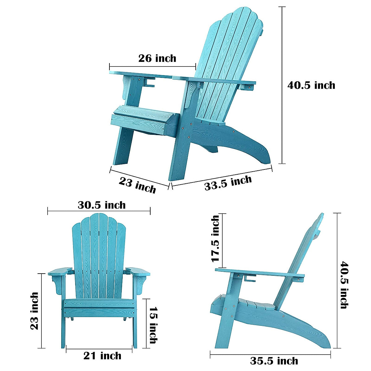 hOmeHua Oversized Plastic Weather Resistant Adirondack Chair with Cup Holder, Imitation Wood Stripes, Easy Assemble & Maintain,Outdoor Chair for Patio, Backyard Deck, Fire Pit - Lake Blue