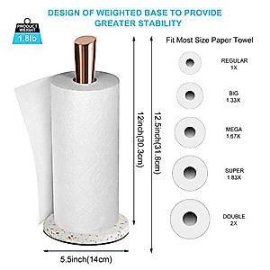 AOWYL Kitchen Paper Towel Holder Countertop, Stainless Steel, Standing, Marble Paper Towel Holder, for Standard and Jumbo-Sized Rolls Paper Towel Stand Holder (Rose Gold)