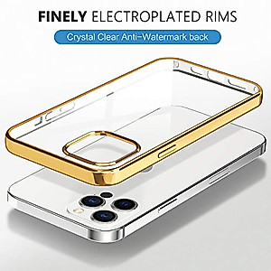 MILPROX Compatible for iPhone 12 Case and for iPhone 12 Pro Clear Cases (2020), Crystal Transparent Shockproof Shell Protective Bumper Electroplated Cover- Gold