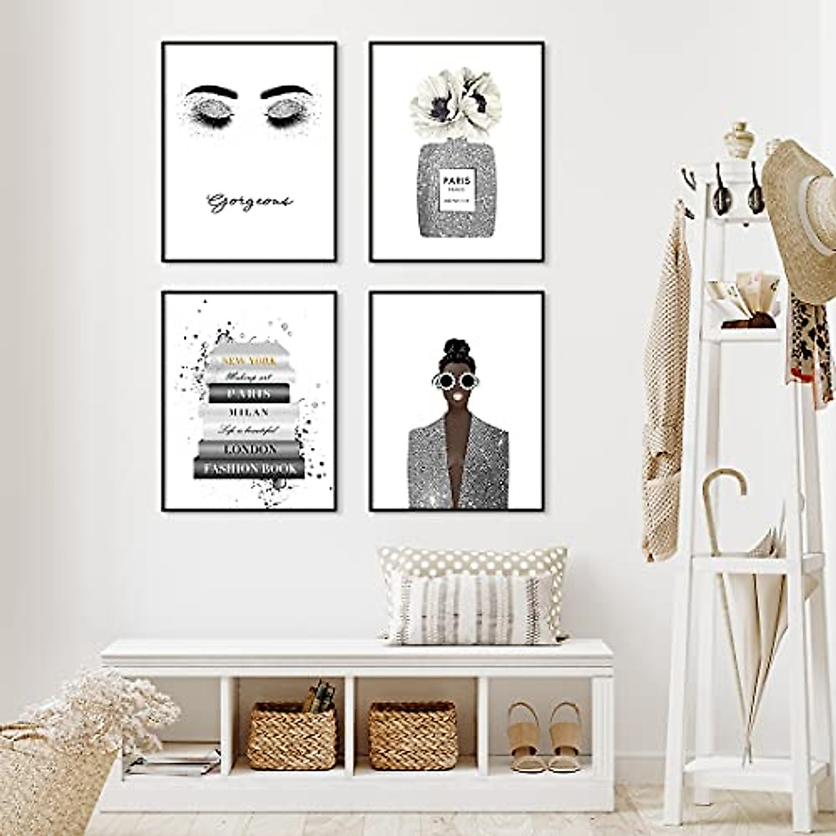 Glam Gray Fashion Wall Decor Girls Room Decor Wall Art Silver Perfume Book High Heels Posters Prints Bedroom Decor for Women (8x10 in Unframed)