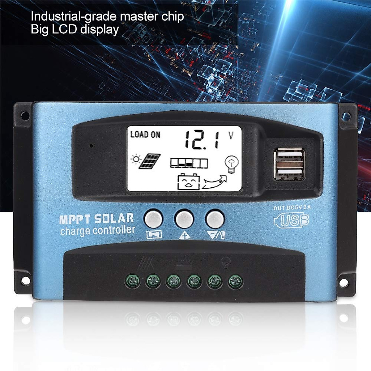 SHYEKYO Solar Charge Controller, 12V/24V MPPT Solar Charge Controller with LCD Real Time Display Solar Panel Intelligent Regulator for Storage Batteries and Loads Work(50A)