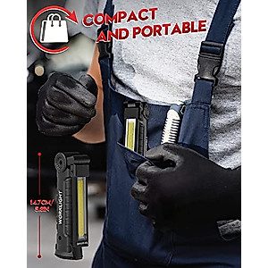 Coquimbo Tool Gifts for Men, Rechargeable LED Work Lights Grill Light Flashlights with Magnetic Base 5 Modes 360° Rotate(2pack Black)