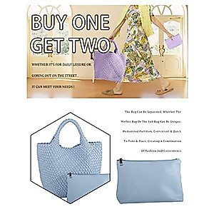 Large Woven Tote Handbags Women Vegan Leather Shoulder Top-Handle Travel Tote Bag Fashion Lady Underarm Shopper Bags + Purse Blue