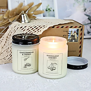 Gingerbread and Black Cherry Scented Candles Set, 2 Pack 7.2 oz Soy Candles for Home Scented, Aromatherapy Candle Set with Strongly Fragrance, Gifts for Women, Mom, Valentines Day Gifts