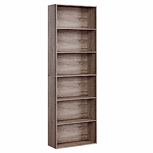 FOTOSOK 6-Tier Open Bookcase and Bookshelf, Freestanding Display Storage Shelves Tall Bookcase for Bedroom, Living Room and Office, Oak