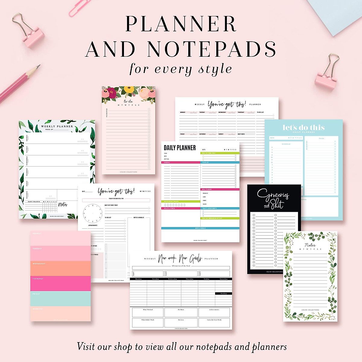 Bliss Collections Weekly Planner, Marble, Undated Tear-Off Sheets Notepad Includes Calendar, Organizer, Scheduler for Goals, Tasks, Ideas, Notes and To Do Lists, 8.5"x11" (50 Sheets)