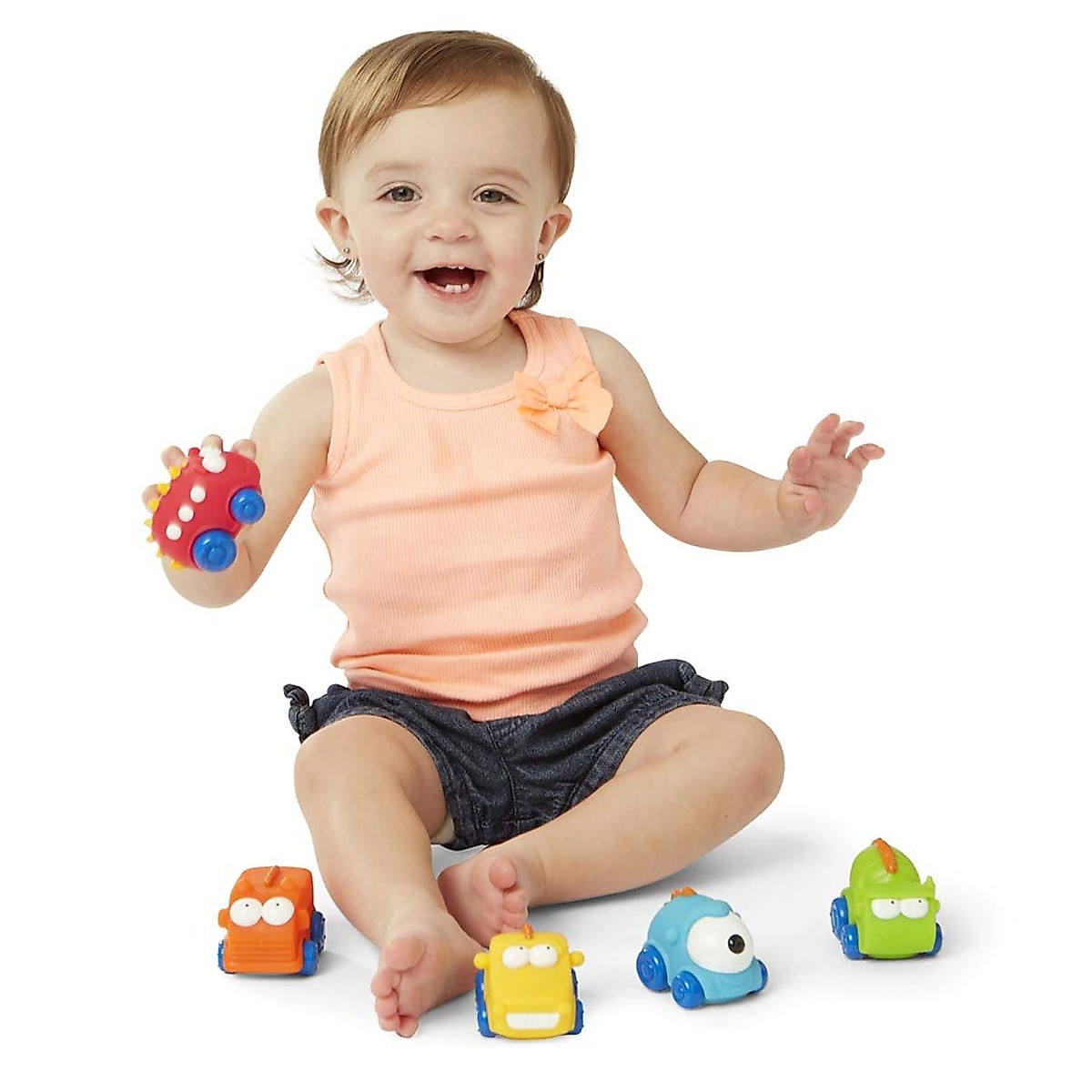 Kidoozie Mini Monster Trucks – Teaches Beneficial Roleplay and Employs Tactile Engagement – Includes Yellow, Orange, Blue, Green, and Red Trucks with Varying Facial Expressions – For Ages 18 Months and Up