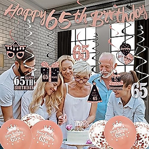 WOJOGO 65th Birthday Decorations for Women, Rose Gold 65 Birthday Decorations For Women, Happy 65th Birthday Banner Hanging Swirls Birthday Cake Topper Balloons Decor Kit for Party Supplies