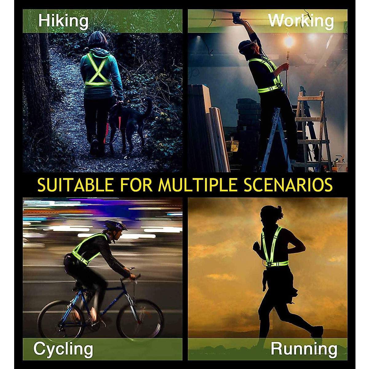 DRESBE Reflective Vest Gear Unisex Warning Vests Adjustable Laser Safety Band for Night Running Cycling Jogging Walking (Fluorescent Green)