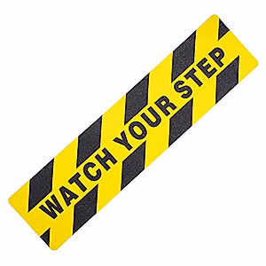 5 Pieces Watch Your Step Warning Sticker Adhesive Tape Anti Slip Abrasive Tape for Workplace Safety Wet Floor Caution, 6 by 24 Inches