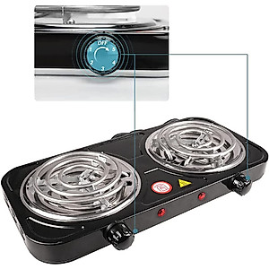 Timoau Double Countertop Portable Small Buffet Coiled, 2000W Electric Hot Burner Stainless Steel Electric Stove with 5 Level Temperature Control, Charcoal Burner for Camping&Cooking (Double Coil Burner)