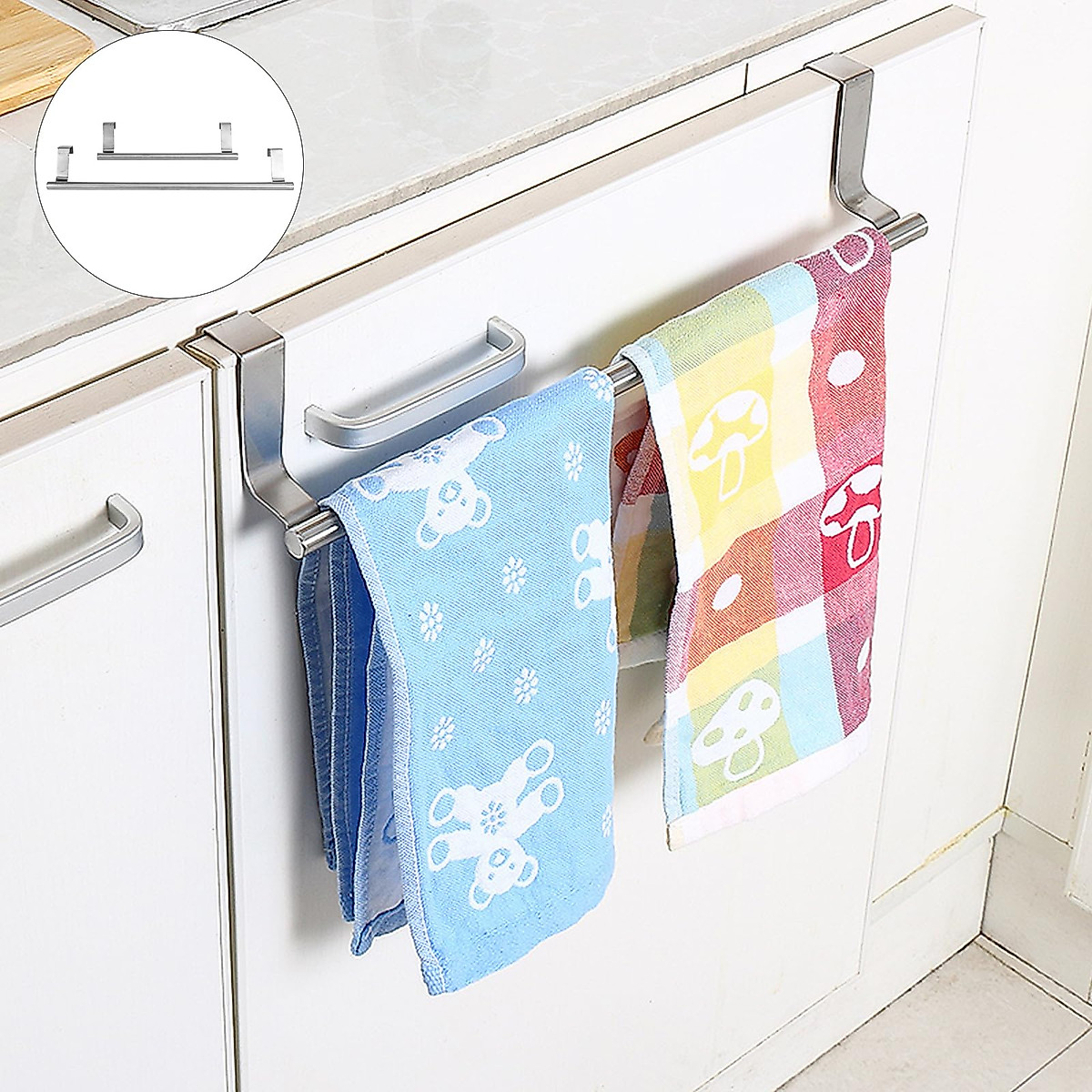 PRETYZOOM 2pcs Over Door Towel Rack, Metal Towel Bar Cabinet Towel Rack Hanging on Inside or Outside of Doors, No Drill Towel Rack for Kitchen Bathroom (2 Size)