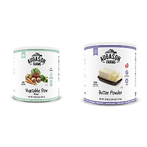 Augason Farms Vegetable Stew Blend 2 lbs 0.5 oz No. 10 Can & Butter Powder 2 lbs 4 oz No. 10 Can