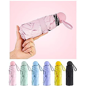Fabbay 6 Pcs Mini Travel Umbrella for Purse Compact 8 Ribs Lightweight Tiny Folding Portable Umbrella Windproof Parasol with UV Protection Pocket Umbrella for Sun and Rain Protection Girls Women
