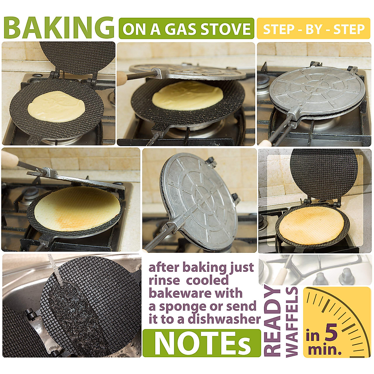 PetriStor Waffle Maker Round Has Nonstick Coating Size 8 in - Waffle Cone Maker - Krumkake Iron - Wafer Maker - Waffle Cone Maker Machine - Stroopwafel Maker - Ice Cream Cone Maker