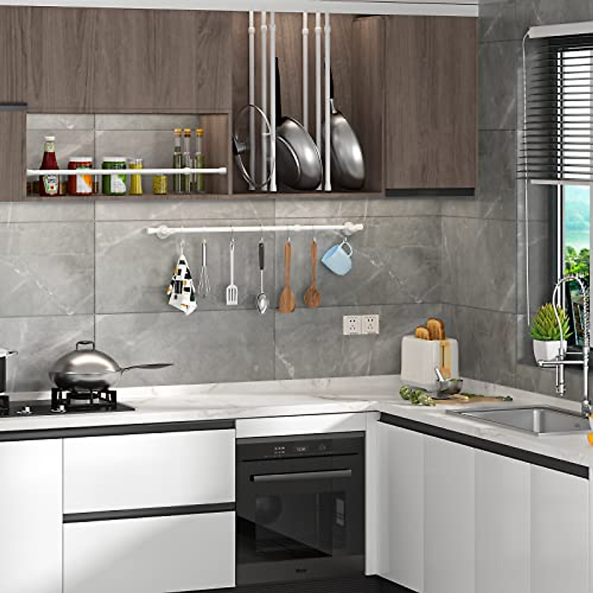 AIZESI 1pcs Tension Curtain Rod Spring Tension Rod Short Curtian Rods No Drilling Expandable Spring Loaded Curtain Tension Rod Adjustable 26 to 39 inch,Best Use Range 28 to 36 inch，White