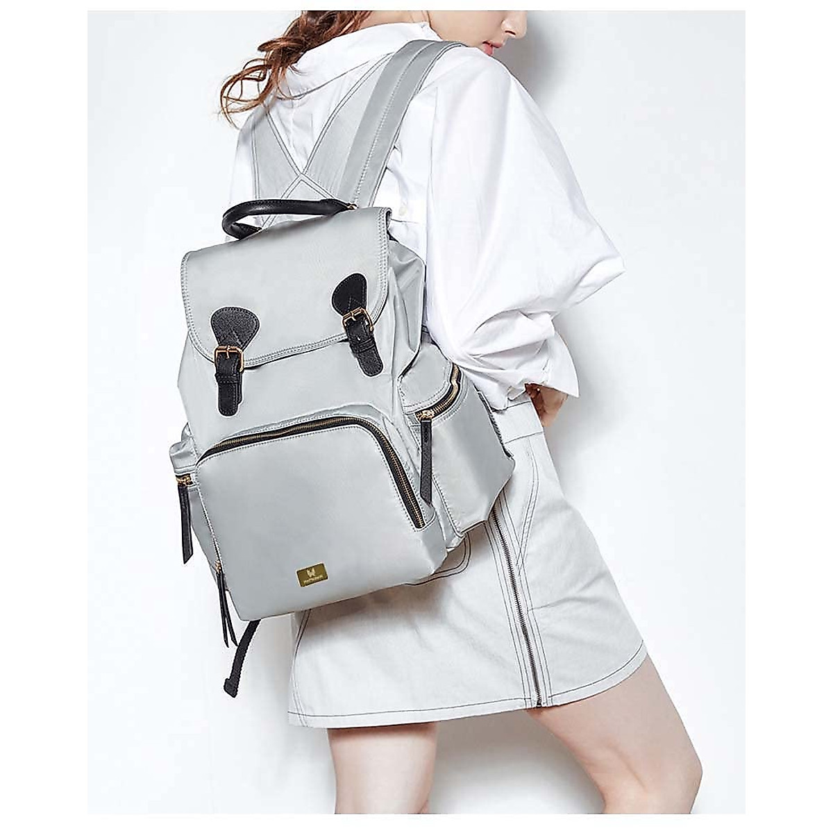 WALLOPTON Diaper Bag Backpack - Multi Function Backpack with Stroller Strap - Stylish Lightweight Large Capacity & Water Resistance - Baby Bag for girls & boys (Grey)