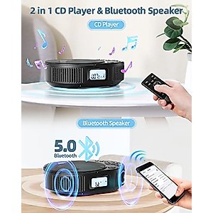 CD Player Portable, FELEMAN Upgraded 2 in 1 Portable CD Player & Bluetooth Speaker, Rechargeable Boombox CD Player for Car/Home with Remote Control, FM Radio, Support AUX/USB, Headphone Jack