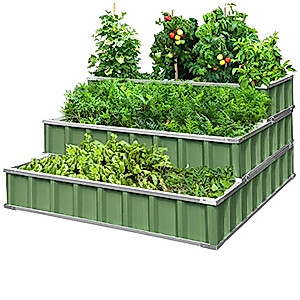 KING BIRD 3 Tiers Raised Garden Bed Dismountable Frame Galvanized Steel Metal Patio Garden Elevated Planter Box 46’’x46’’x23.6’’ for Growing Vegetables Flower (Green)