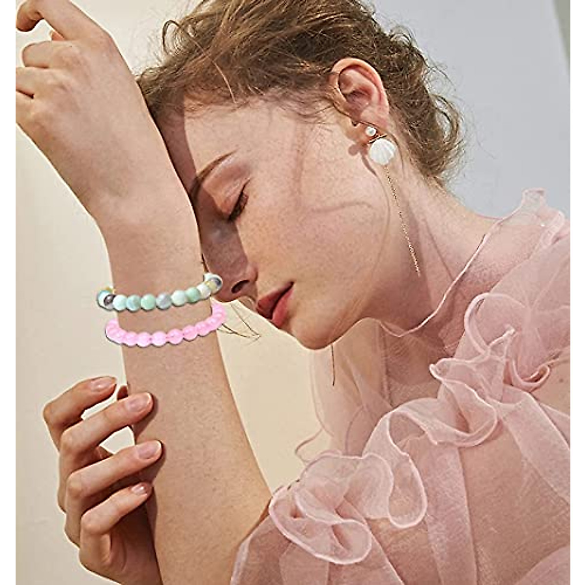 Jewdreamer 12Pcs Healing Stone Beaded Bracelets for Women Men Semi-Precious Gemstones Bracelets Crystal Beaded Bracelet Unisex Adjustable Stretch Bracelets 8MM